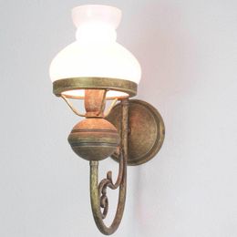 Licht-Erlebnisse - Wandlampe Weiß Glasschirm aus Echt-Messing Antik - Bronze Antik matt, Weiß