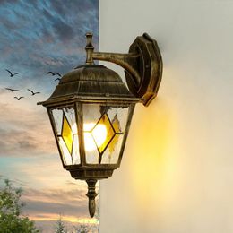 Licht-Erlebnisse Wandlaterne aussen Wandlampe Buntglas wetterfest - Gold Antik