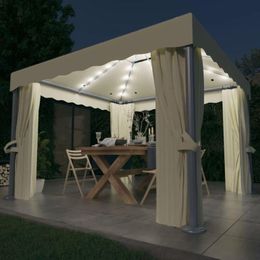 Pavillon mit Vorhängen & LED-Lichterkette 3x3 m Cremeweiß Vidaxl Creme