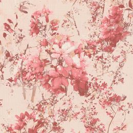 A.S. Création Pinke Tapete mit Blumen | Romantische Vintage Blumentapete ideal für Schlafzimmer | Florale Vliestapete mit Kirschblüten im Landhausstil - 10,05 x
