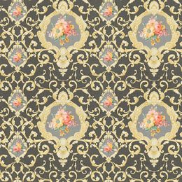 A.S. Création Französische Tapete schwarz gold bunt | Blumen Vliestapete mit Ornament im Rokoko Stil | Elegante Barock Wandtapete mit Vinyl für Wohnzimmer - 10,05