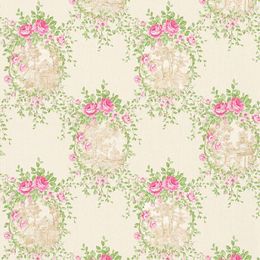 A.S. Création Rosen Tapete rosa grün crème | Florale Vliestapete romantisch für Schlafzimmer und Esszimmer | Vlies Rosentapete im Landhausstil - 10,05 x 0,53 m