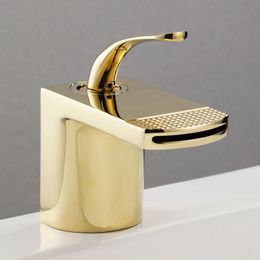 Qiedie - Wasserfall-Waschtischarmatur für den Haushalt, warm und kalt, Badezimmer-Wasserhahn, kreative weiße Badarmaturen-Gold