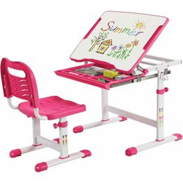 Hoehenverstellbarer Kinderschreibtisch, Schülerschreibtisch mit Stuhl, Hoehenverstellbare & Neigbare Tischplatte, Ergonomische Gestaltung, mit