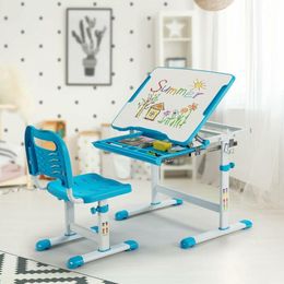 Hoehenverstellbarer Kinderschreibtisch, Schülerschreibtisch mit Stuhl, Hoehenverstellbare & Neigbare Tischplatte, Ergonomische Gestaltung, mit