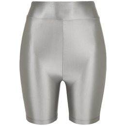 Urban Classics Stoffhose Damen Ladies Highwaist Shiny Metallic Cycle Shorts (1-tlg), silberfarben