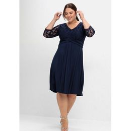 sheego Abendkleid Große Größen mit floraler Spitze und Zier-Knotendetail, blau