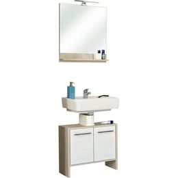 Saphir Badmöbel-Set Quickset 350 2-teilig, mit Waschbeckenunterschrank und LED-Spiegel, (Set), Pinie Ida hell Nachbildung, mit 2 Türen, ohne Waschbecken, beige|weiß
