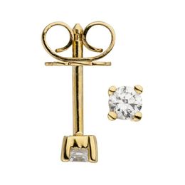 Jobo Paar Ohrstecker Solitär-Ohrringe mit 2 Diamanten Brillanten 0,14 c, 585 Gold, gelb|goldfarben