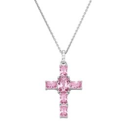 Kette mit Anhänger Giorgio Martello MILANO "Anhänger Kreuz Zirkonia oder Kristallstein, Silber 925" Halsketten Gr. 45 cm, Silber 925 (Sterlingsilber), rosa (rosa> <) Damen Ketten mit Anhänger