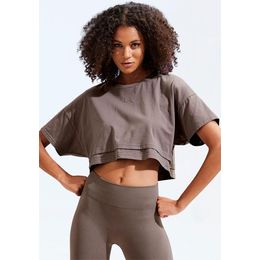 Lascana Kurzarmshirt brown Gr. M (40/42) für Damen. Mit Rundhals. Lässig Geschnitten