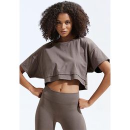 Lascana Kurzarmshirt brown Gr. L (44/46) für Damen. Mit Rundhals. Lässig Geschnitten