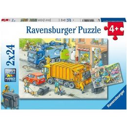 RAVENSBURGER VERLAG Ravensburger Kinderpuzzle - 05096 Müllabfuhr und Abschleppwagen - Puzzle für Kinder ab 4 Jahren, mit 2x24 Teilen