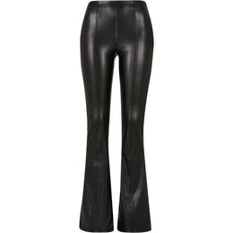 Urban Classics Jerseyhose Damen Ladies Synthetic Leather Flared Pants (1-tlg), schwarz