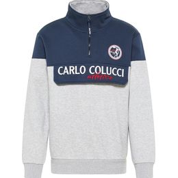Carlo Colucci Sweatshirt 'De Pian' Herren Gr&ouml;&szlig;e XXL taubenblau / hellgrau / rot / wei&szlig;
