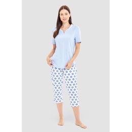 RÖSCH Doubledots Capri-Pyjama, 2-teilig, Baumwolle, für Damen, blau, 46