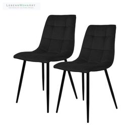 LEBENSwohnART Stuhl Modernes 2er Stuhl-Set LEIRIA schwarz Samt