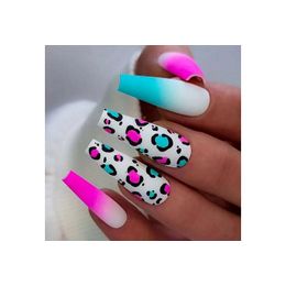 AUKUU Kunstfingernägel Tragbare Tragbare Nägel mit rosa und blauem Leopardenmuster
