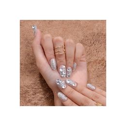 AUKUU Kunstfingernägel Tragbare Tragbare Nägel im Eissilber Rosa Diamant Stil kurze