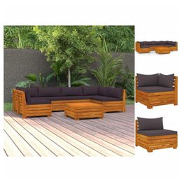 vidaXL Garten-Essgruppe 7-tlg Garten Lounge Set mit Kissen Massivholz Akazie Holz Sitzgruppe S