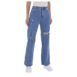 Ital-Design Weite Jeans Damen Freizeit Destroyed-Look Stretch High Waist Jeans in Blau