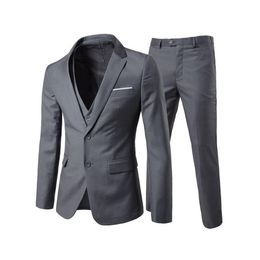 Allthemen Anzug (3 tlg, Sakko & Weste & Hose) Herrenanzug Slim Fit mit 2 Knöpfe für Business