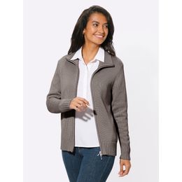 Strickjacke Casual Looks Gr. 42, grau (taupe, meliert) Damen Strickjacken