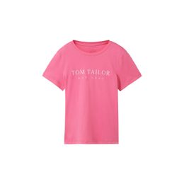 Tom Tailor Damen T-Shirt mit gesticktem Logo, rosa, Logo Print, Gr. L
