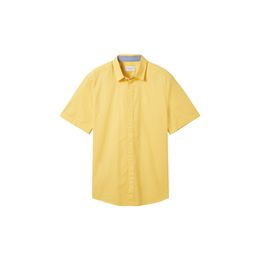 Tom Tailor Herren Basic Kurzarmhemd aus Popeline, gelb, Uni, Gr. S