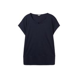 Tom Tailor Damen Plus - T-Shirt mit Materialmix, blau, Uni, Gr. 50