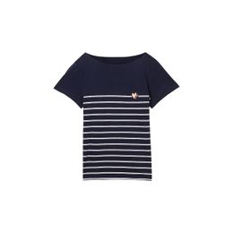 Tom Tailor Damen Gestreiftes T-Shirt mit U-Boot-Ausschnitt, blau, Streifenmuster, Gr. XXL