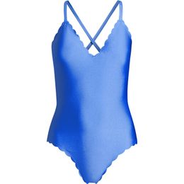 Manguun Badeanzug "Melina", Wellsaumkante, hoher Beinausschnitt, für Damen, blau, 40B