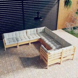 Bonnevie - 8-tlg. Garten-Lounge-Set,Gartenmöbel-Set mit Creme Kissen Massivholz Kiefer vidaXL
