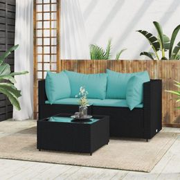 3-tlg. Garten-Lounge-Set,Gartenmöbel-Set mit Kissen Schwarz Poly Rattan vidaXL