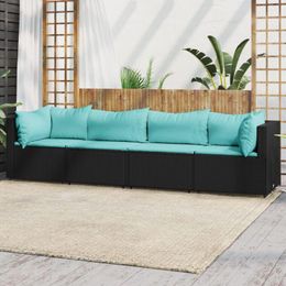 4-tlg. Garten-Lounge-Set,Gartenmöbel-Set mit Kissen Schwarz Poly Rattan vidaXL