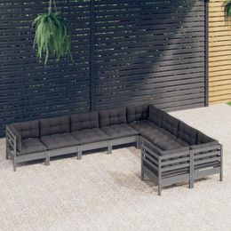 Bonnevie - 9-tlg. Garten-Lounge-Set,Gartenmöbel-Set mit Kissen Grau Kiefernholz vidaXL
