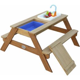 AXI Emily Kinder Sand & Wasser Picknicktisch aus Holz Wasserspieltisch & Sandtisch mit Deckel, Behältern & Spüle Kindertisch / Matschtisch in Braun für