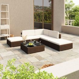 6-tlg. Garten-Lounge-Set,Gartenmöbel-Set mit Auflagen Poly Rattan Braun vidaXL