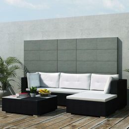 5-tlg. Garten-Lounge-Set,Gartenmöbel-Set mit Auflagen Poly Rattan Schwarz vidaXL