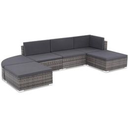 6-tlg. Garten-Lounge-Set,Gartenmöbel-Set mit Auflagen Poly Rattan Grau vidaXL