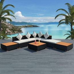 8-tlg. Garten-Lounge-Set,Gartenmöbel-Set mit Auflagen Poly Rattan Schwarz vidaXL