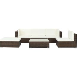 6-tlg. Garten-Lounge-Set,Gartenmöbel-Set mit Auflagen Poly Rattan Braun vidaXL