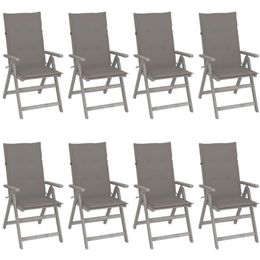 Verstellbare Gartenstühle mit Auflagen 8 Stk. Gartensessel Grau Akazienholz vidaXL