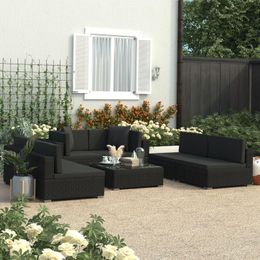 7-tlg. Garten-Lounge-Set,Gartenmöbel-Set Schwarz mit Auflagen Poly Rattan vidaXL