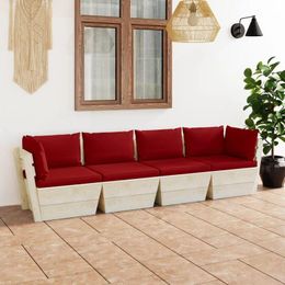 Garten-Palettensofa 4-Sitzer mit Kissen Fichtenholz Vidaxl Rot