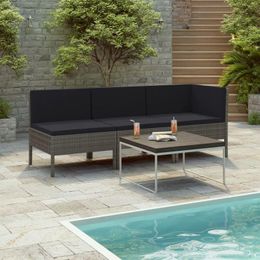 3-tlg. Garten-Lounge-Set,Gartenmöbel-Set mit Auflagen Poly Rattan Grau vidaXL