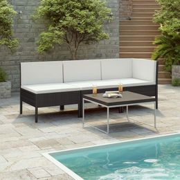 3-tlg. Garten-Lounge-Set,Gartenmöbel-Set mit Auflagen Poly Rattan Schwarz vidaXL