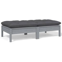 Bonnevie - 2-Sitzer-Gartensofa,Lounge-Sofa mit Kissen Grau Massivholz Kiefer vidaXL