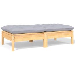 Bonnevie - 2-Sitzer-Gartensofa,Lounge-Sofa mit Grauen Kissen Massivholz Kiefer vidaXL