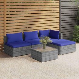 5-tlg. Garten-Lounge-Set,Gartenmöbel-Set mit Kissen Poly Rattan Grau vidaXL